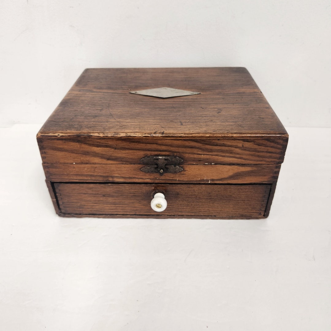 Vintage Early 1900's Wooden Storage Box Lined in Satin With Drawer ...