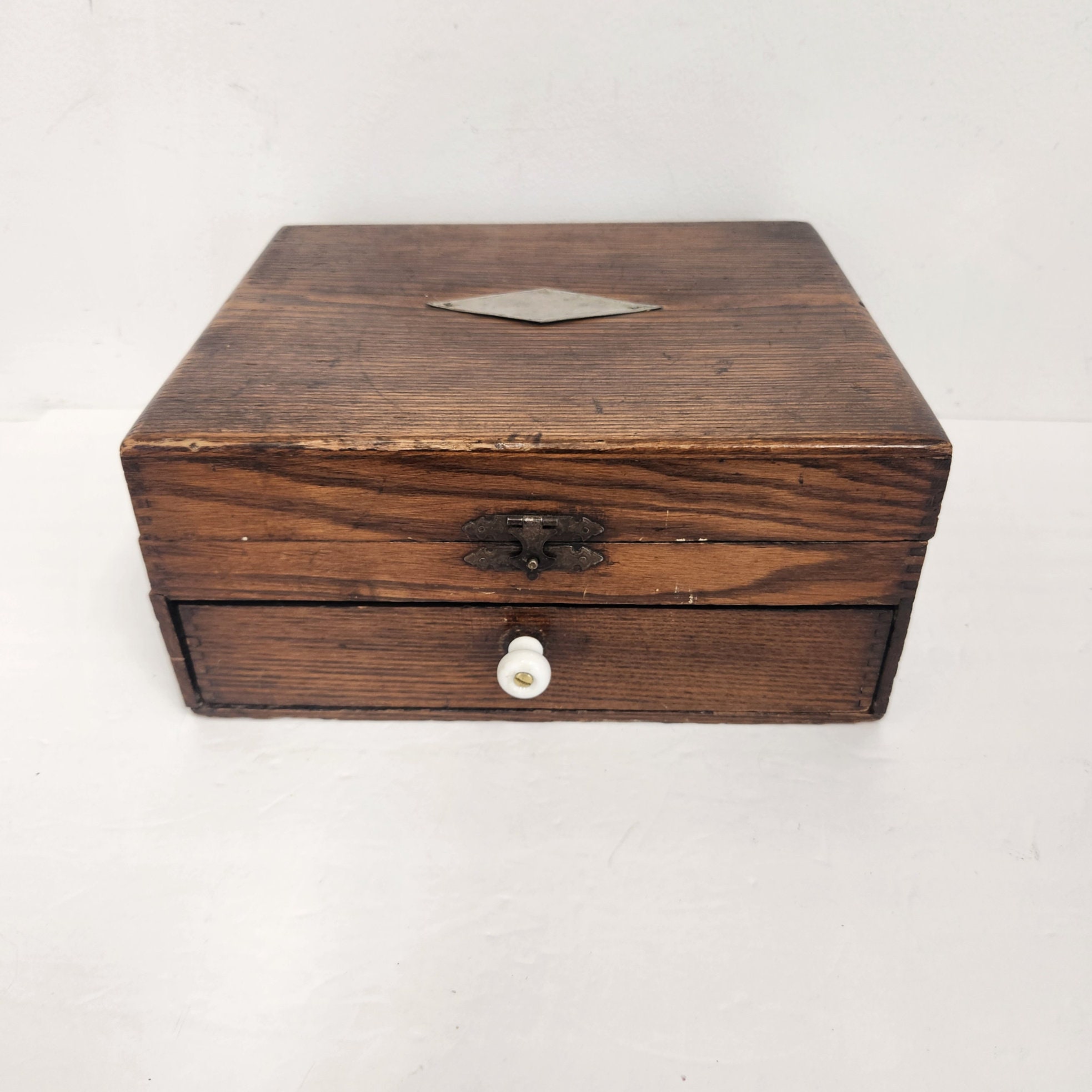 Vintage Early 1900's Wooden Storage Box Lined in Satin With Drawer ...