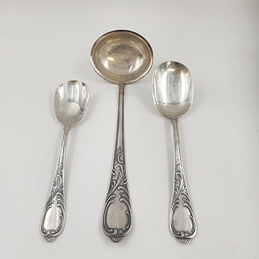 Vintage 3 Piece German Silverplate Serving Set - Punch Ladle - Serving ...
