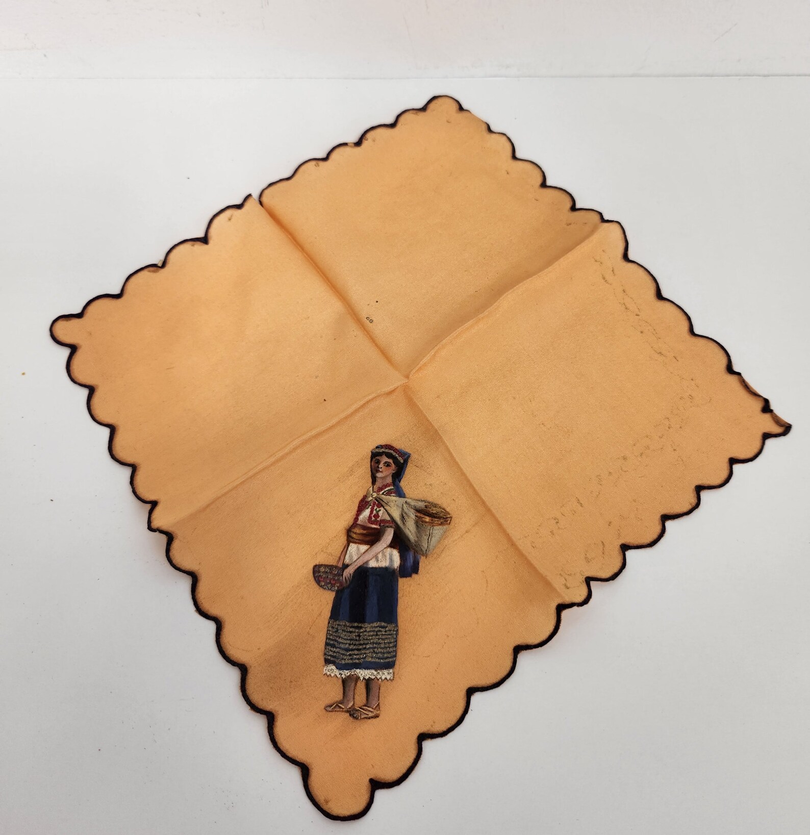 Vintage 1940's Hand Painted Latina / Spanish Lady Image Silk ...