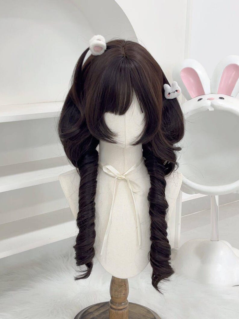 Dark Brown Pigtail Braid Wig With Bangs | Synthetic Heat-resistant Hair ...