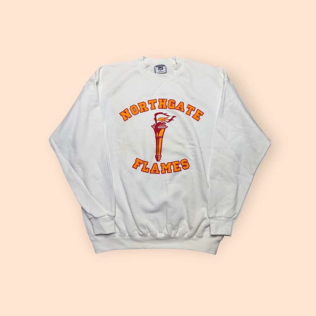 Vintage Northgate Flames 1990s Crewneck Sweatshirt XL White Vtg ...