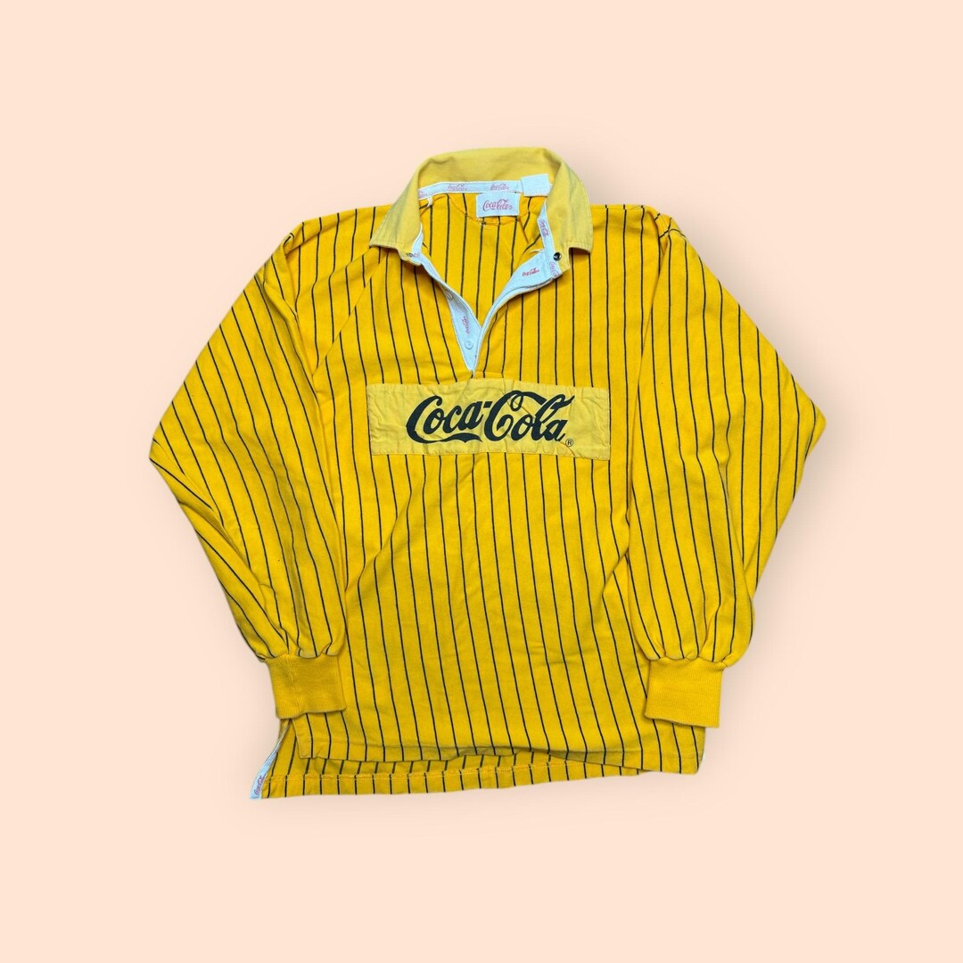 Vintage Coca Cola 1980s Rugby Style Shirt Yellow Striped Men’s Large ...