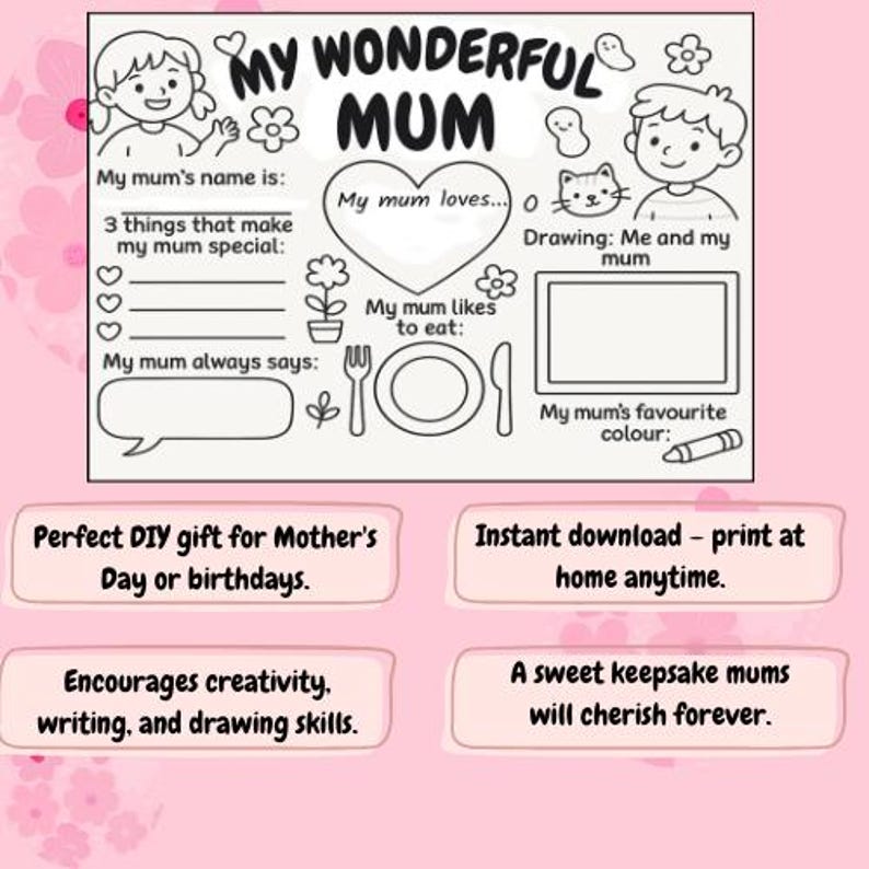 Mother’s Day Printable – All About My Mum Worksheet – Kids Activity ...