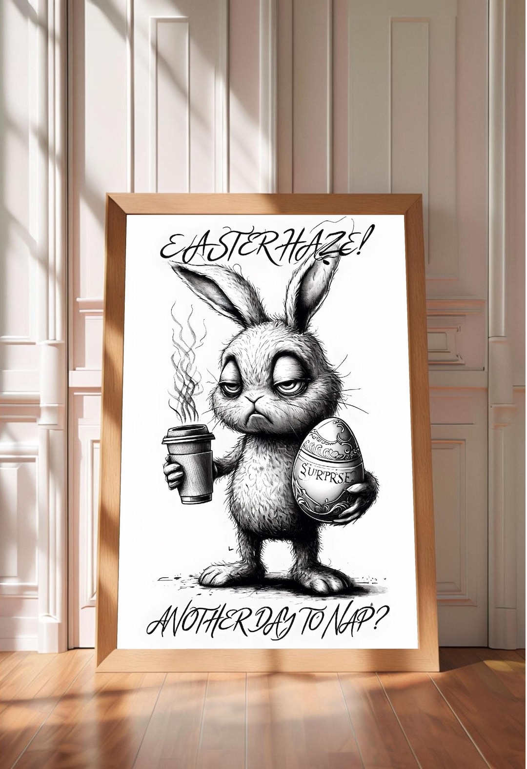 Funny Sleepy Bunny Easter Wall Art - Digital Download, Grumpy Bunny ...