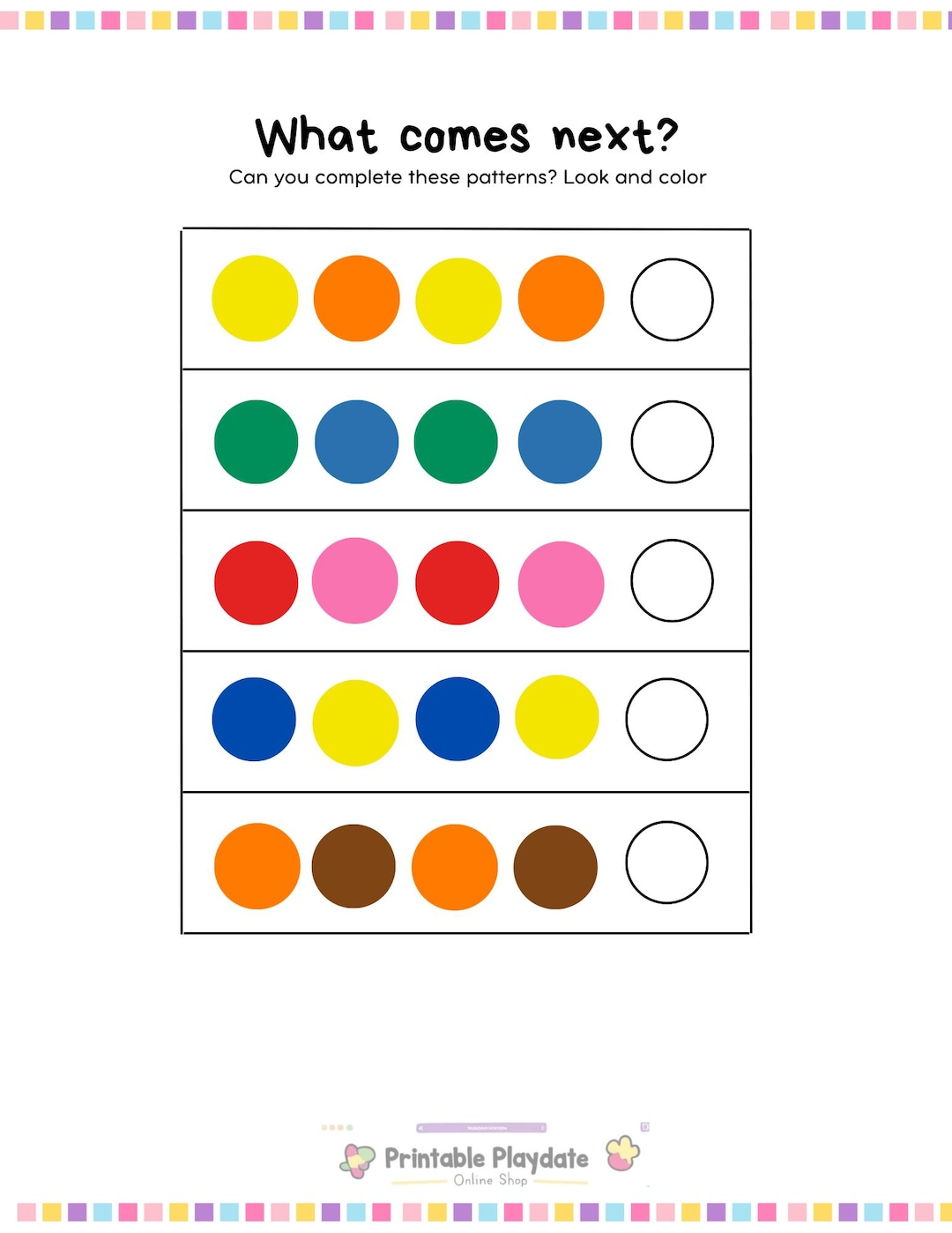 Pattern Practice Printable: Preschool Learning Activity (5 Pages ...