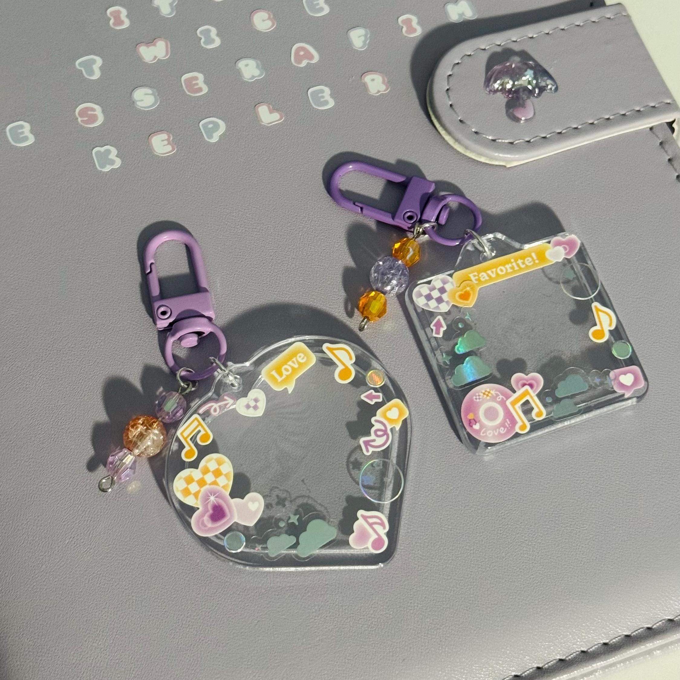 Acrylic Frame Keychains | Mini Heart and Square Deco Keychain | Sticker ...
