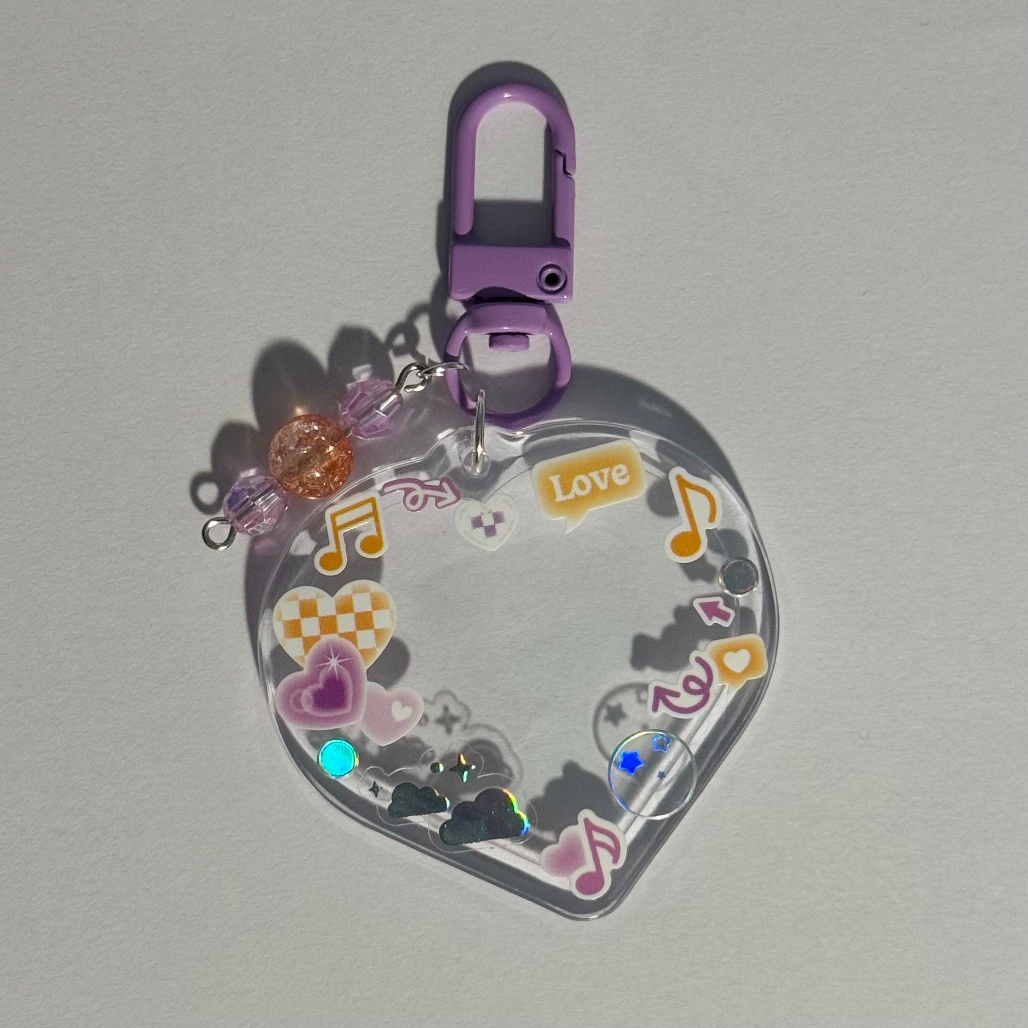 Acrylic Frame Keychains | Mini Heart and Square Deco Keychain | Sticker ...