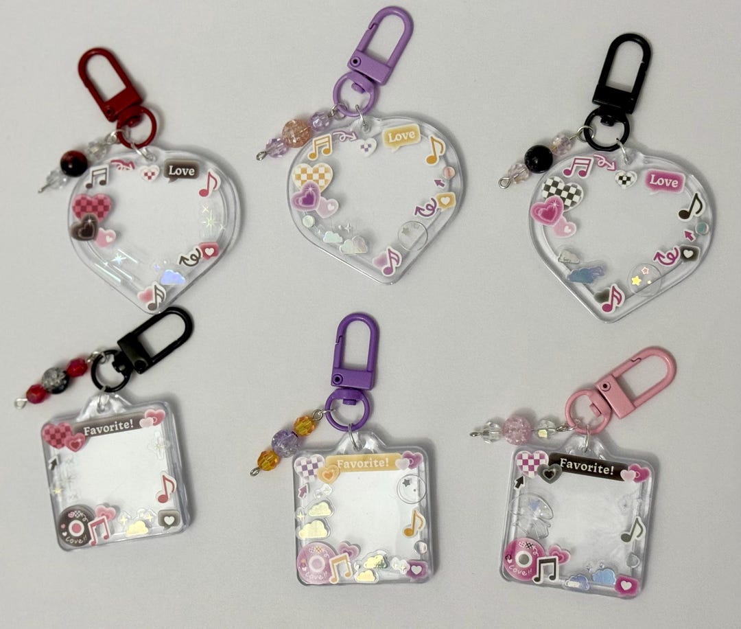 Acrylic Frame Keychains | Mini Heart and Square Deco Keychain | Sticker ...