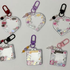 Acrylic Frame Keychains | Mini Heart and Square Deco Keychain | Sticker ...