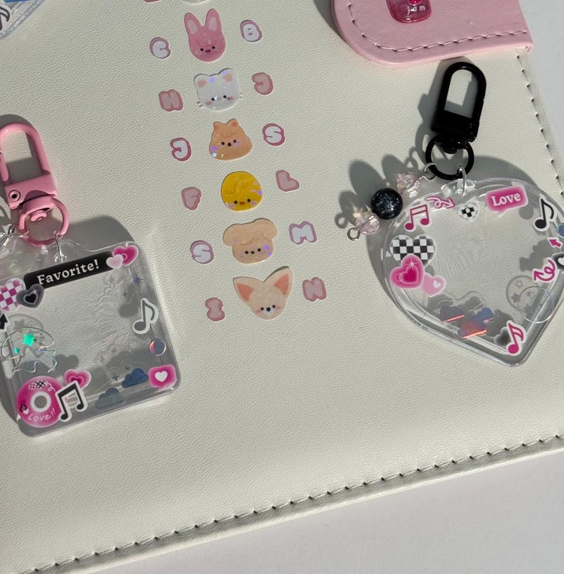 Acrylic Frame Keychains | Mini Heart and Square Deco Keychain | Sticker ...