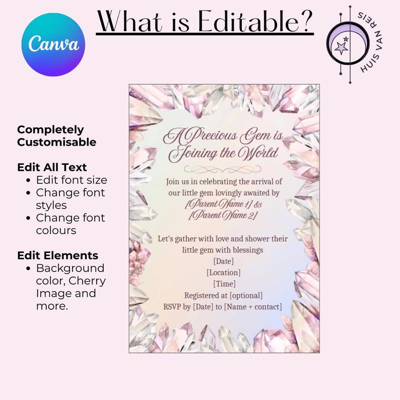 Precious Gem Crystal Baby Shower Invitation. Editable Template ...