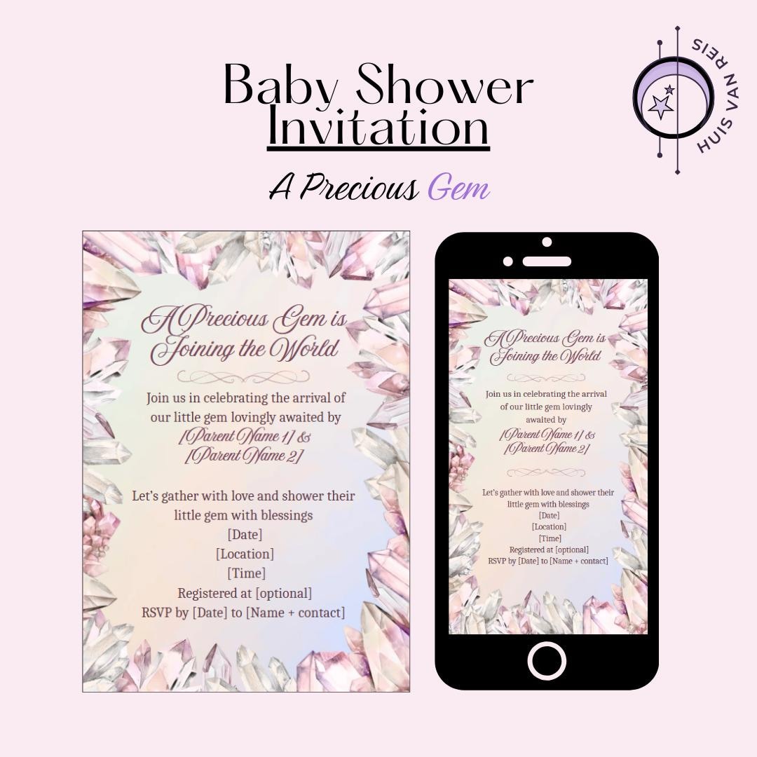 Precious Gem Crystal Baby Shower Invitation. Editable Template ...
