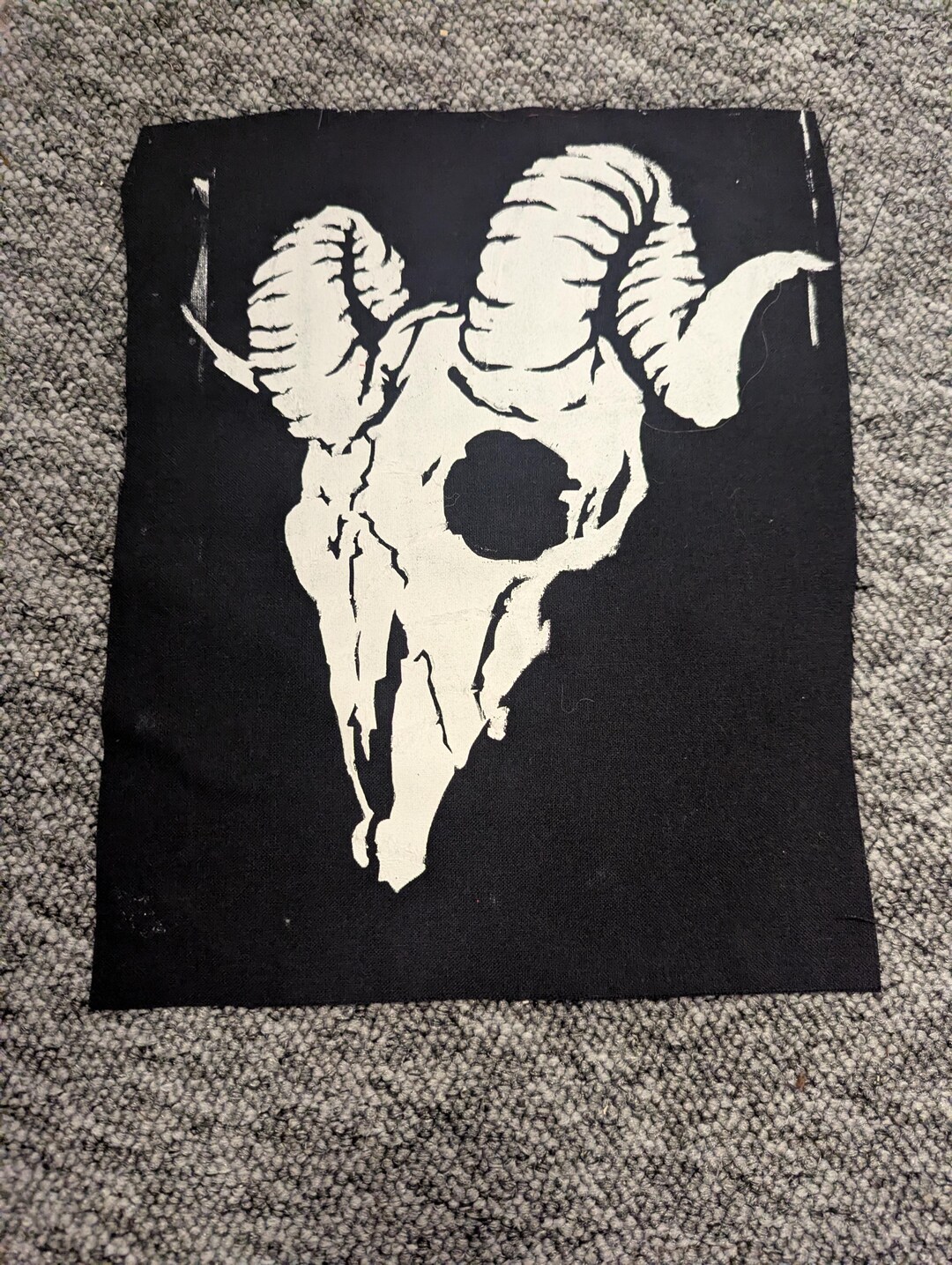 Ram Skull Back Patch, White Ink on Black Canvas. - Etsy