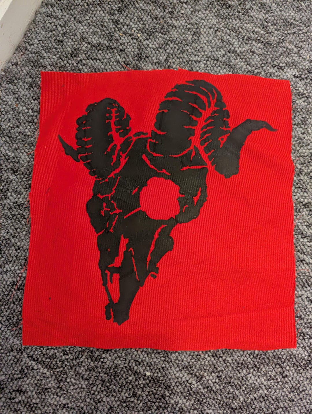 Ram Skull Back Patch, Black Ink on Red Canvas - Etsy