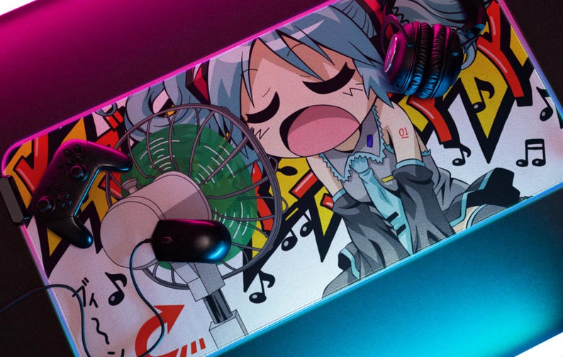 Anime Theme Hatsune Miku RGB LED Mousepad, Waterproof Gaming Desk Mat ...