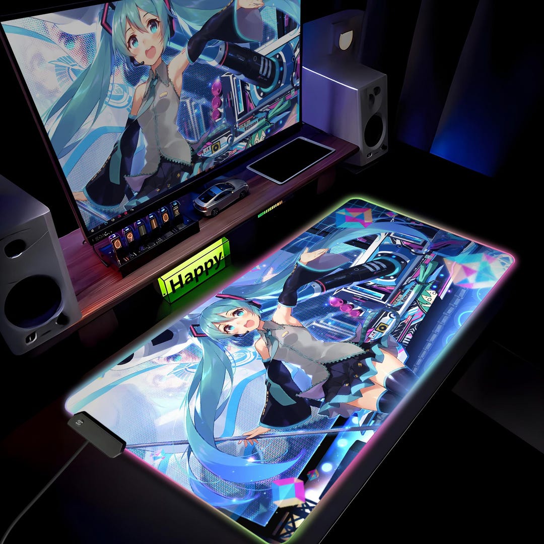 Hatsune Miku Mouse Pad Japanese Anime RGB LED Glowing Mouse Pad Large ...