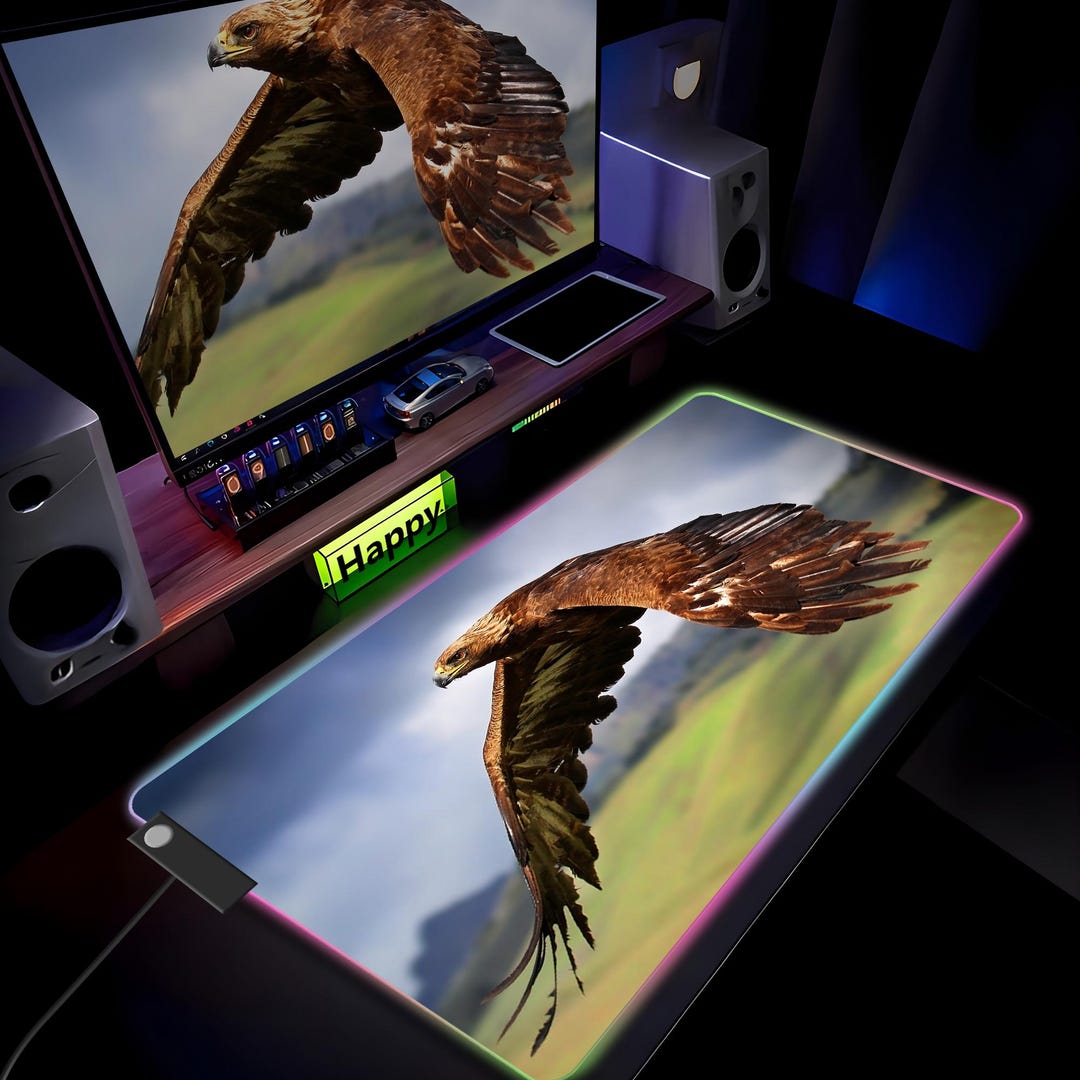Eagle Soaring Mousepad - Gaming Desk Mat With RGB LED Lights, Large ...