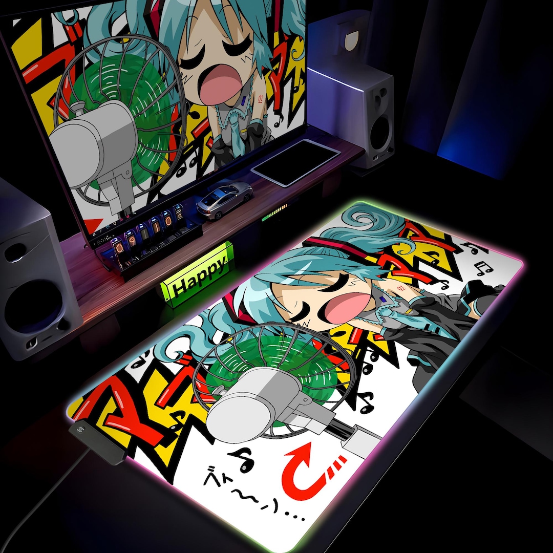 Anime Theme Hatsune Miku RGB LED Mousepad, Waterproof Gaming Desk Mat ...