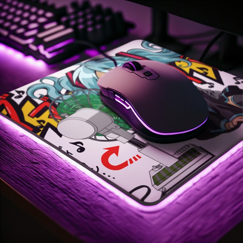 Anime Theme Hatsune Miku RGB LED Mousepad, Waterproof Gaming Desk Mat ...