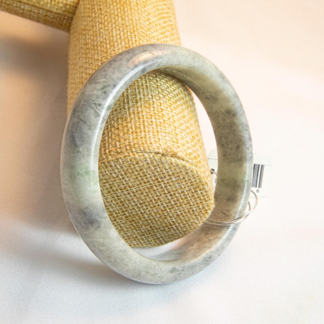 67.1 Mm. Grade A Burmese Jade Bracelet Marble Pattern, Grey, White ...