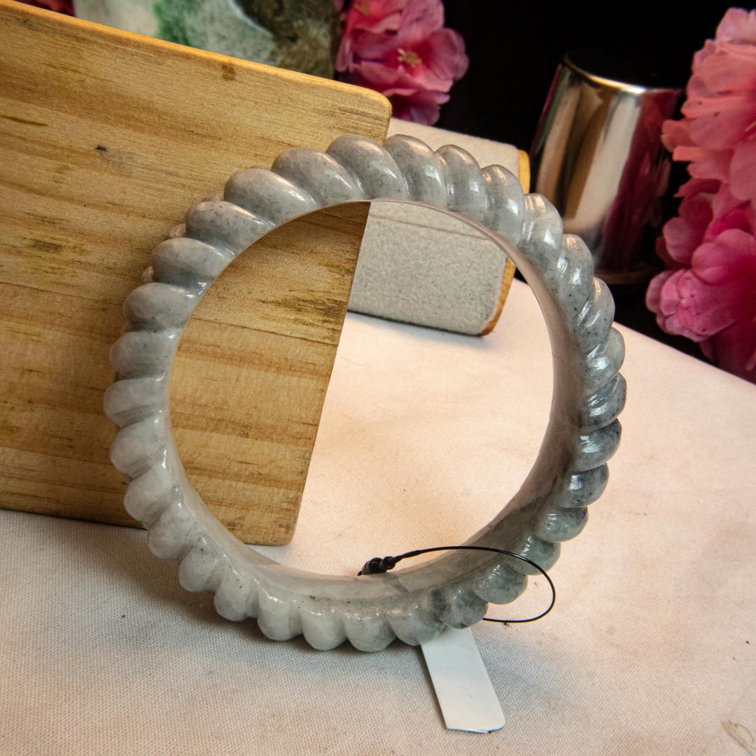 59MM Rare Burmese Jadeite Jade Bracelet Bangle Grade A Light Grey-white ...