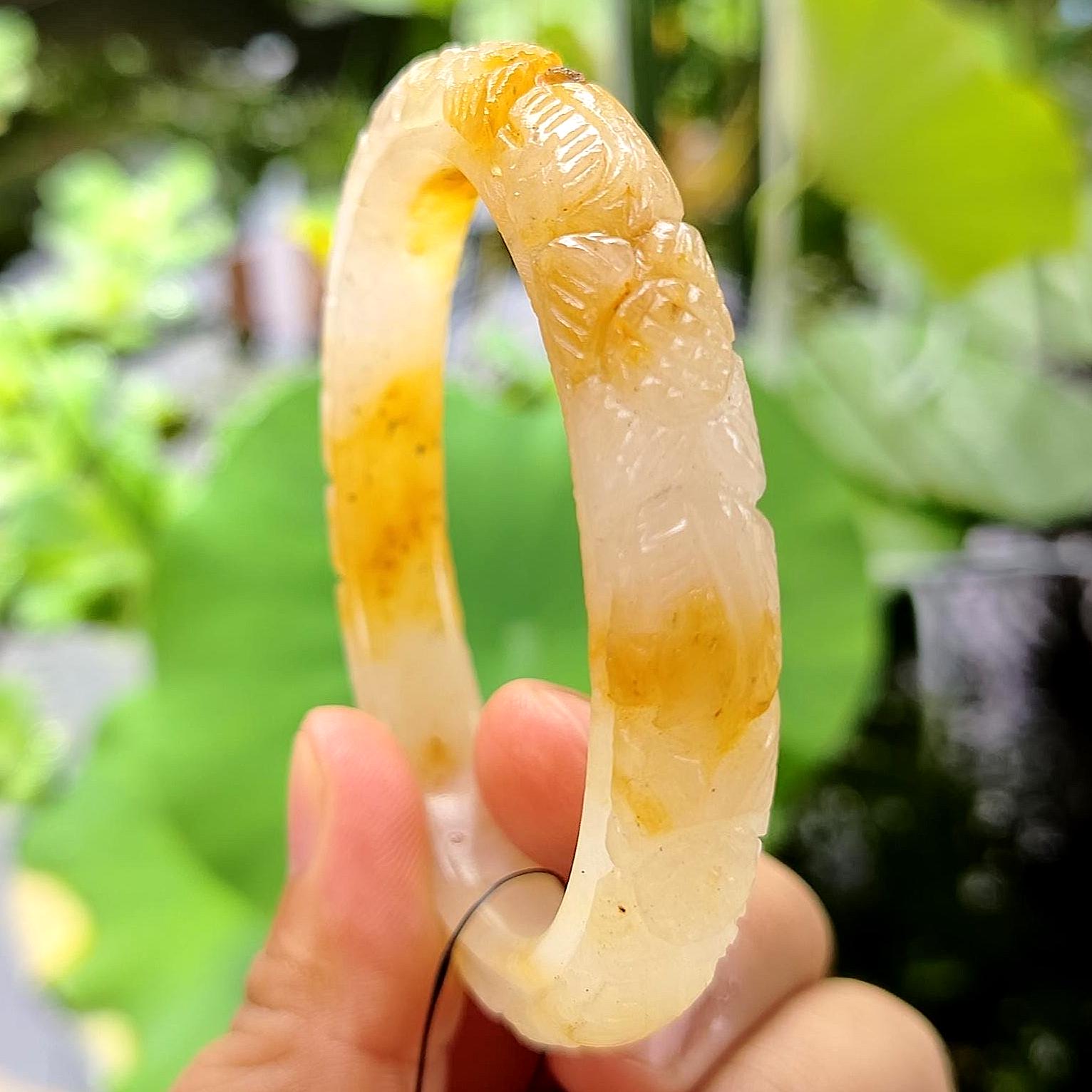 62mm Natural Grade A Burmese Jadeite Bracelet – Ice Orange Gradient ...