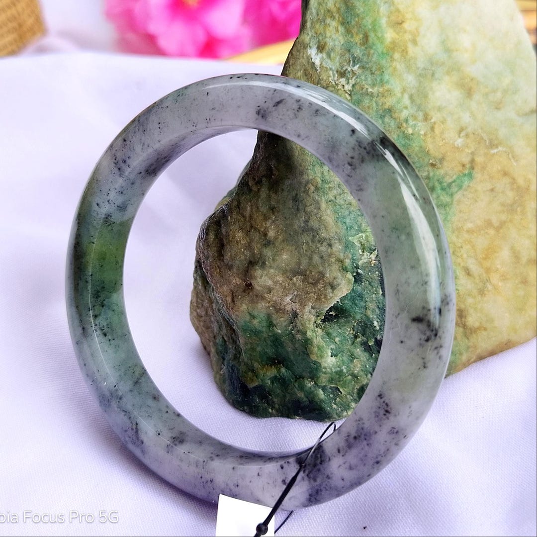 62MM Natural A-grade Burmese Jadeite Jade Bracelet Bangle– Smoke Gray ...