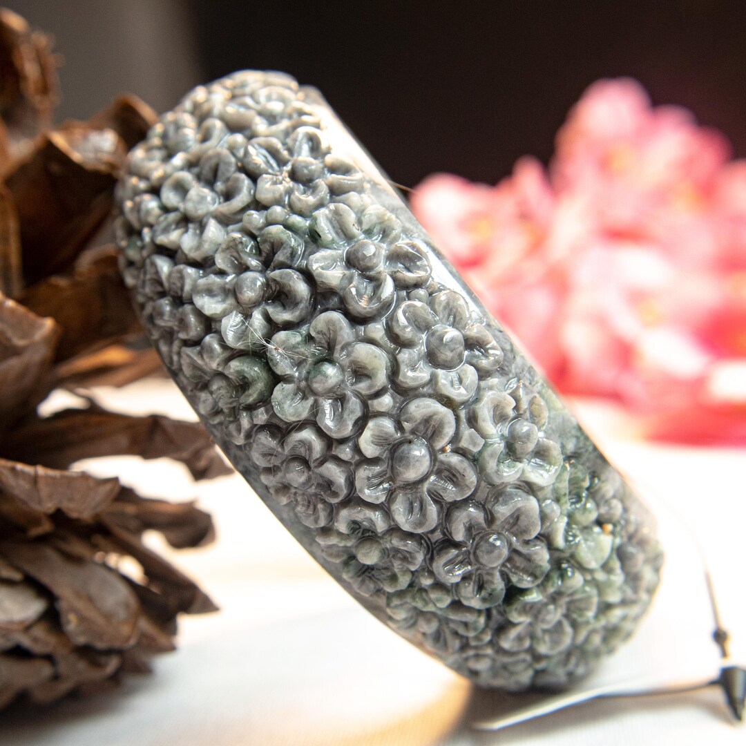 61mm Pikul Flower Hand-carved Natural Grade A Burmese Jadeite Jade ...