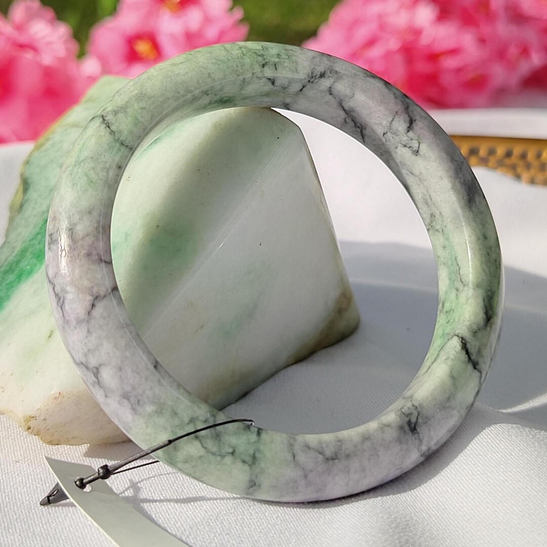 62mm Authentic Grade A Burmese Jadeite Bangle – Marble Green, Purple ...