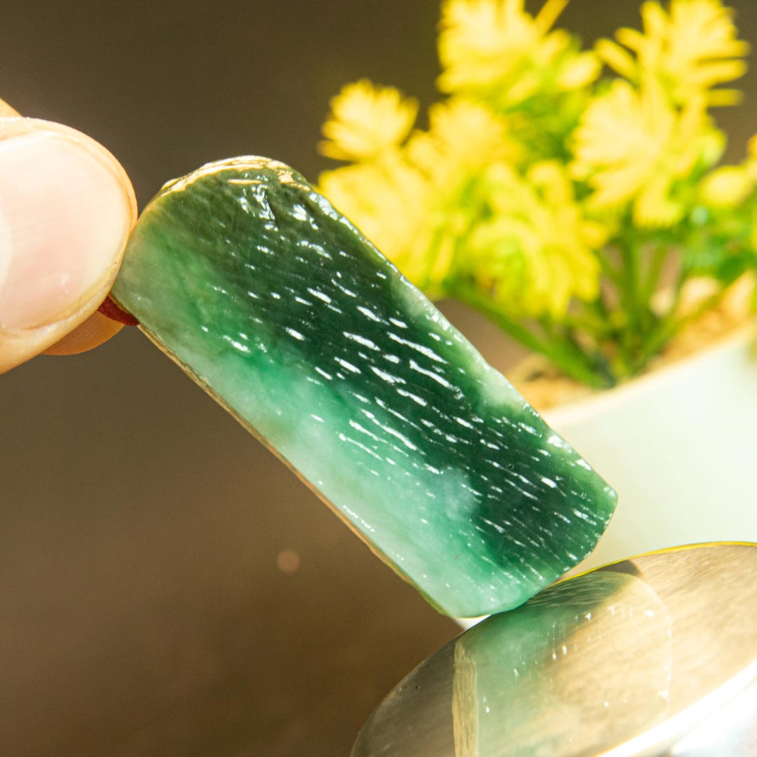 Rare Uncut Hand-carved Burmese Green Jadeite Pendant Genuine Natural ...