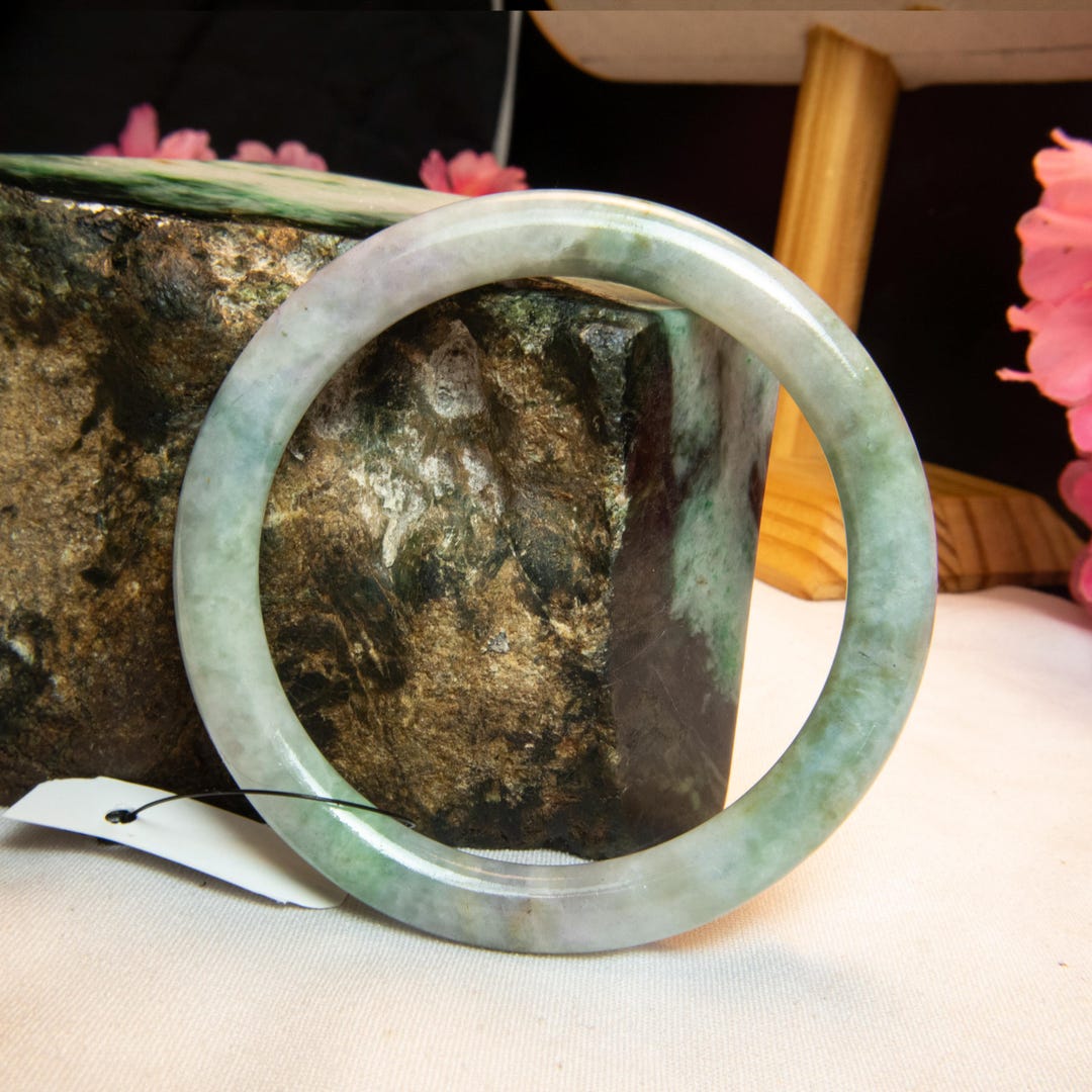 55MM Genuine Burmese Jadeite Jade Bangle Bracelet – Translucent Forest ...