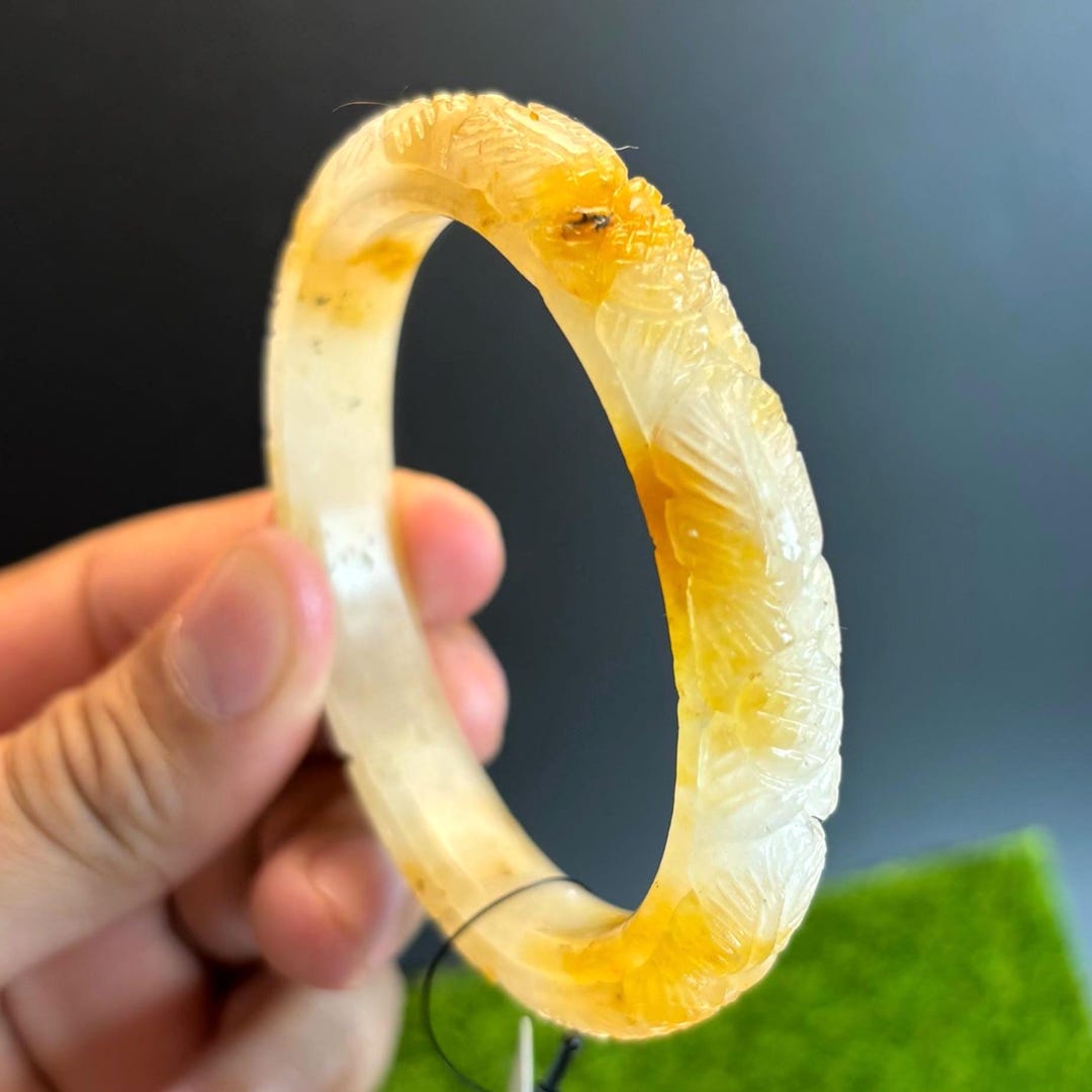 62mm Natural Grade A Burmese Jadeite Bracelet – Ice Orange Gradient ...