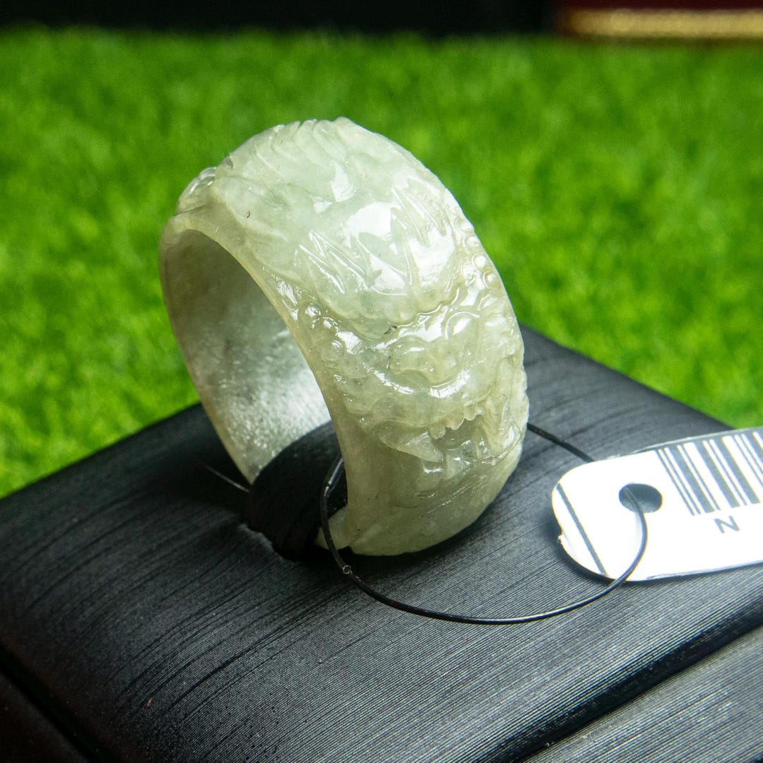 Genuine Burmese Jade Ring for Men – Intricately Carved Dragon Jade ...