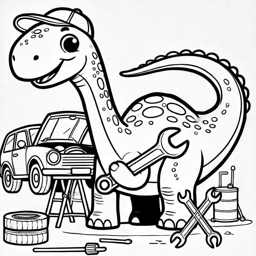 Coloring Book of a Prehistoric Workday With Dinosaurs Hard at Work! - Etsy