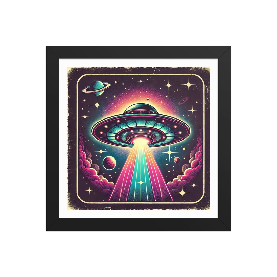 Cosmic UFO Poster – Retro Alien Spaceship Wall Art – Vintage Sci-fi ...