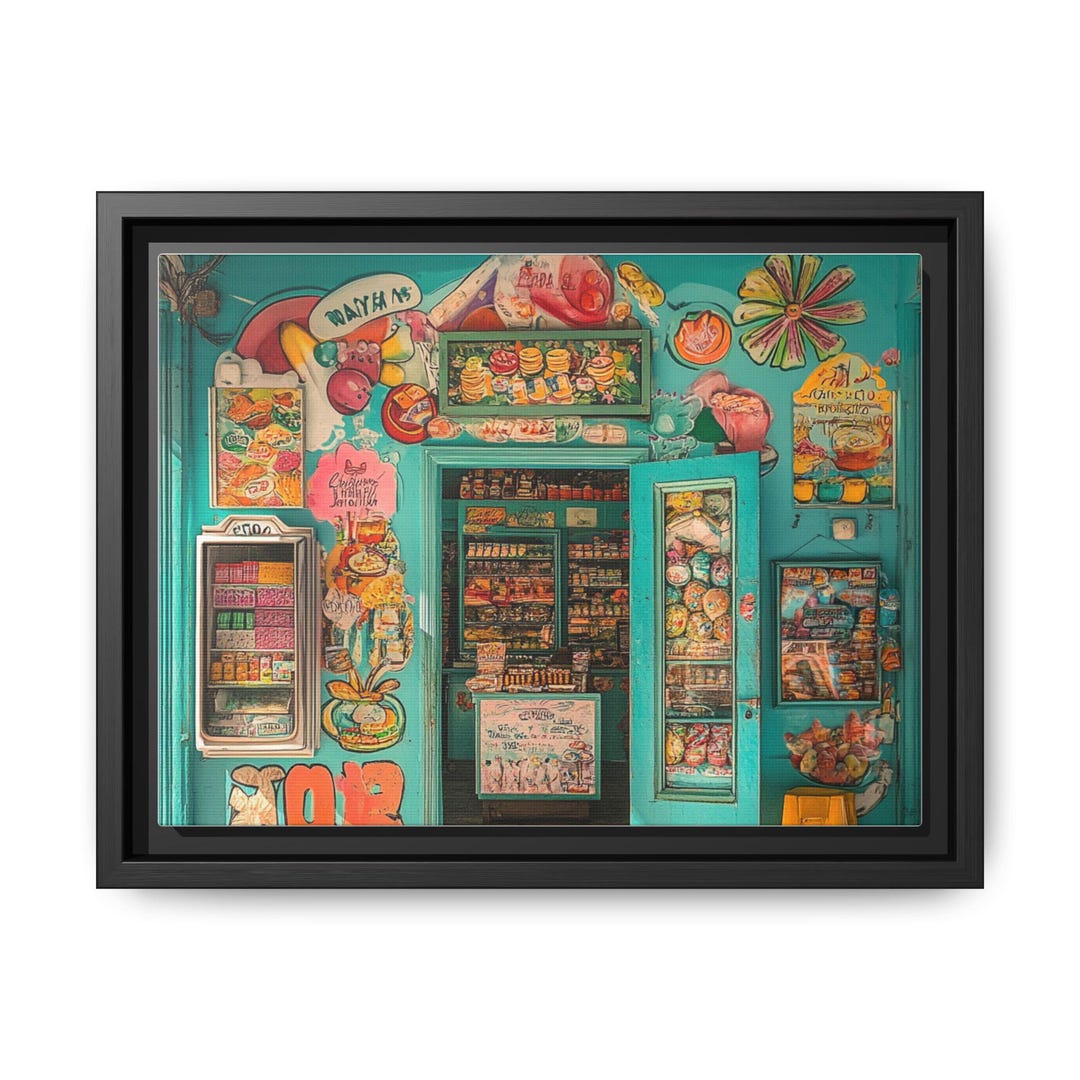 El Mercadito-colorful Vintage Market Framed Canvas Art, Retro Wall ...