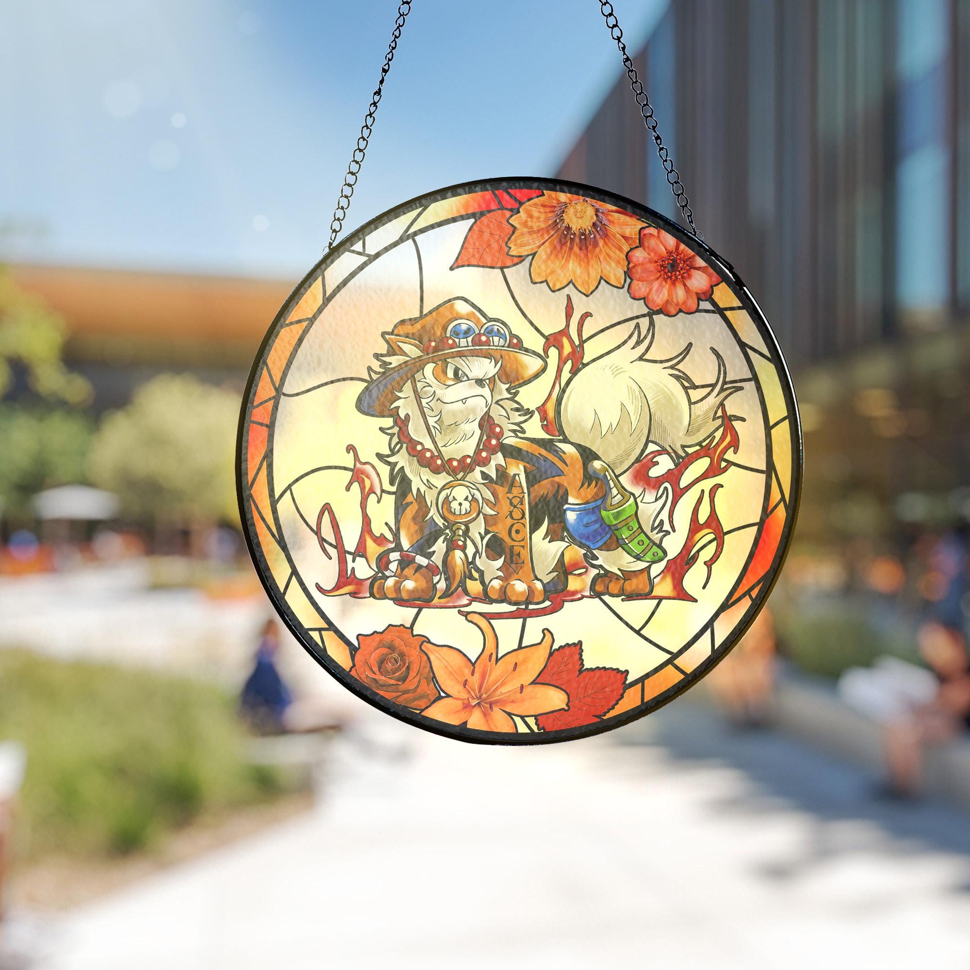 Arcanine Stained Glass Suncatcher Legendary Fire Arcanine Window ...