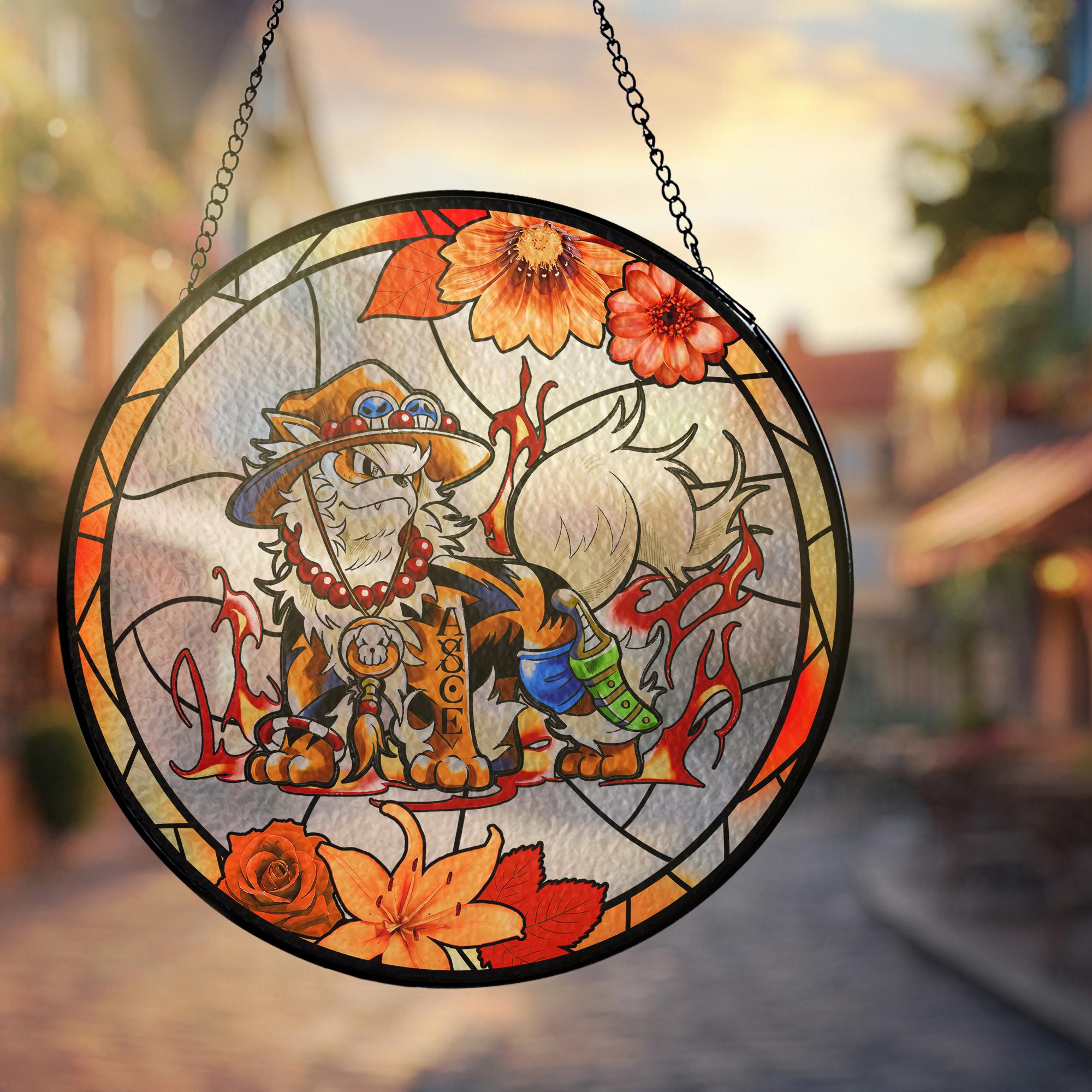 Arcanine Stained Glass Suncatcher Legendary Fire Arcanine Window ...