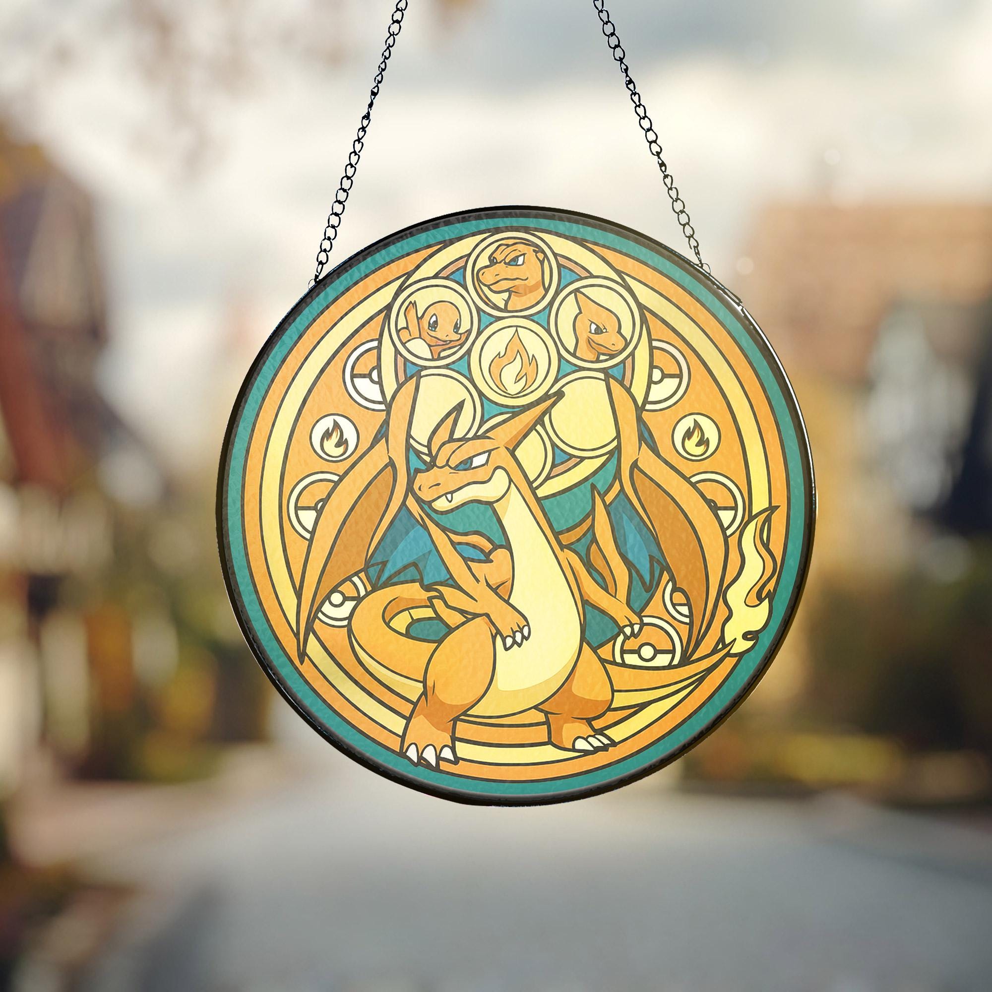 Charizard Stained Glass Suncatcher Fire Dragon Charizard Decor ...