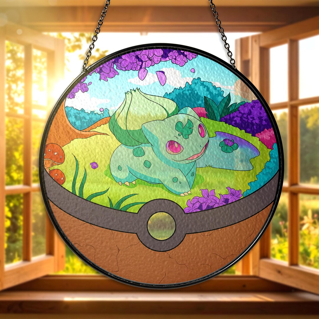 Bulbasaur Stained Glass Suncatcher Bulbasaur Ball Inspired Window Art ...