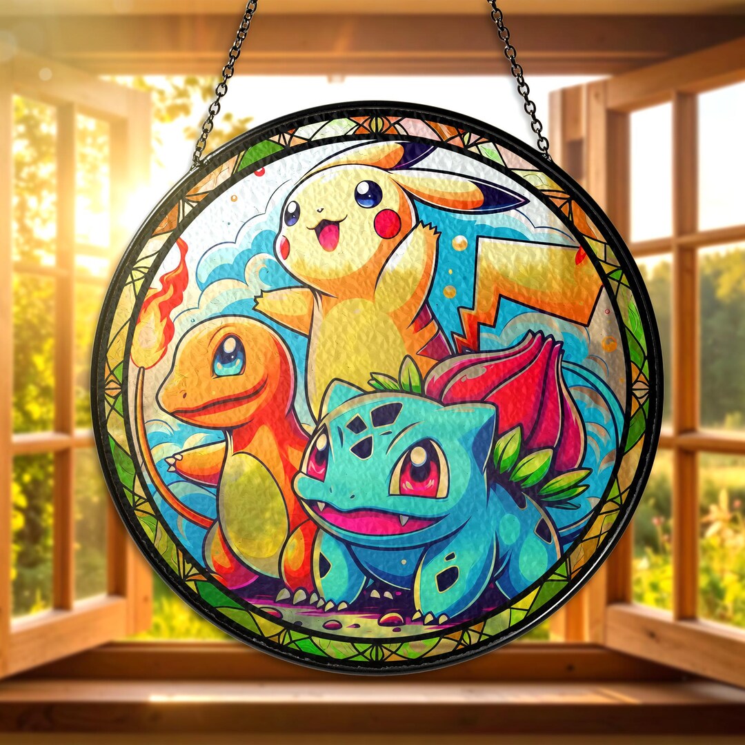 Pikachu Charmander Squirtle Bulbasaur Stained Glass Suncatcher Cute ...