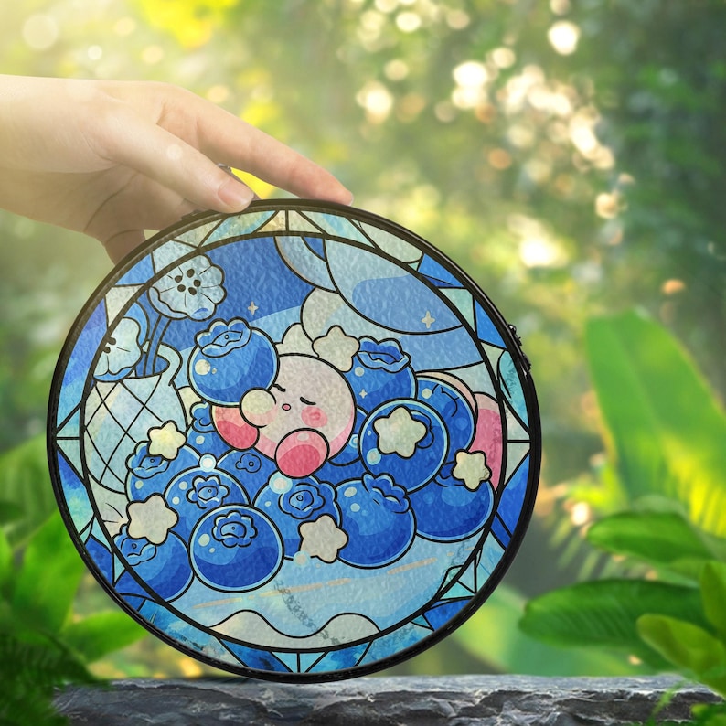 Kirby Stained Glass Suncatcher, Blueberry-inspired Kirby Window Art ...