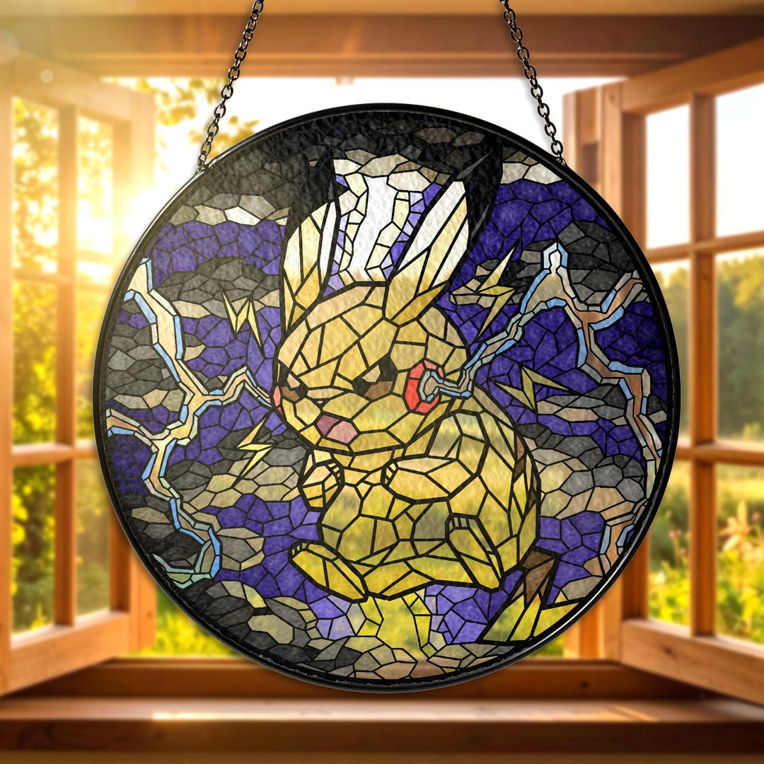 Pikachu Stained Glass Suncatcher Electric Type Pikachu Window Decor ...