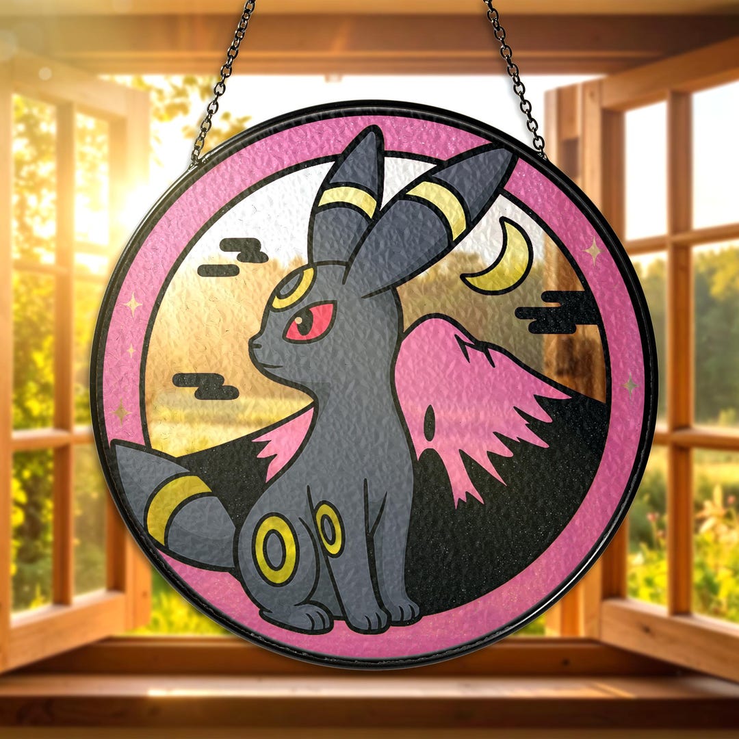 Umbreon Stained Glass Suncatcher Umbreon Window Hanging Umbreon Pink ...