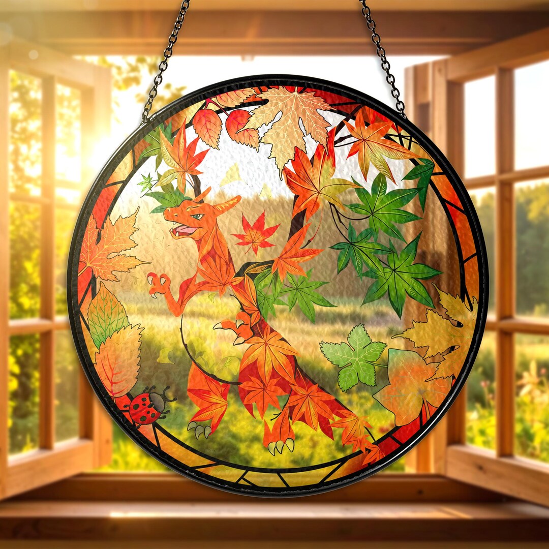 Charizard Stained Glass Suncatcher Fire Dragon Charizard Decor Handmade ...