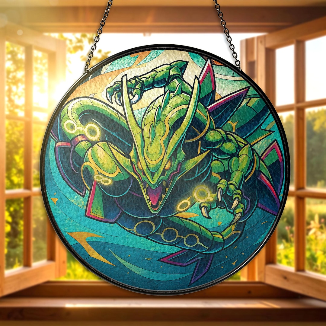 Rayquaza Stained Glass Suncatcher Round Rayquaza Window Hanging Decor ...