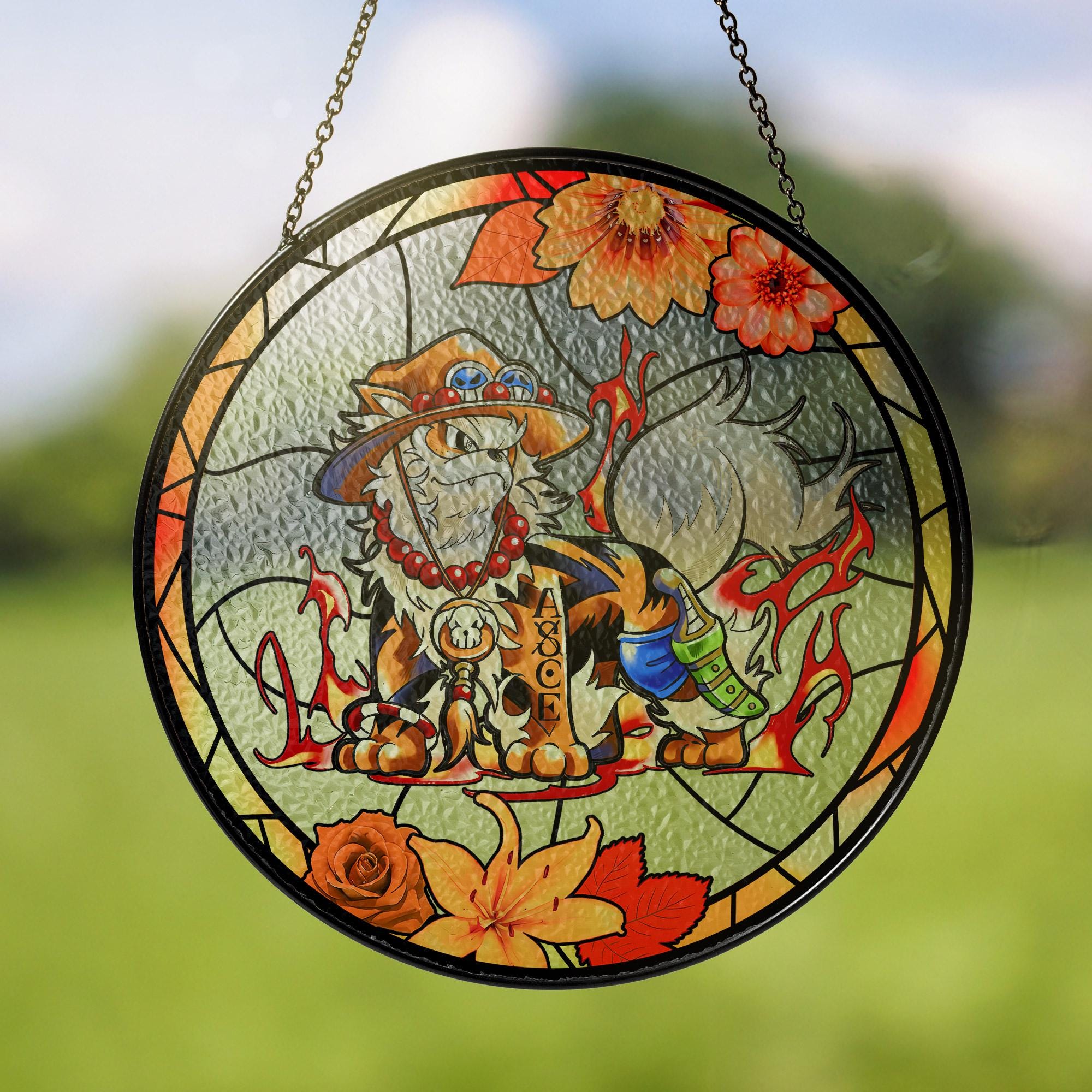 Arcanine Stained Glass Suncatcher Legendary Fire Arcanine Window ...