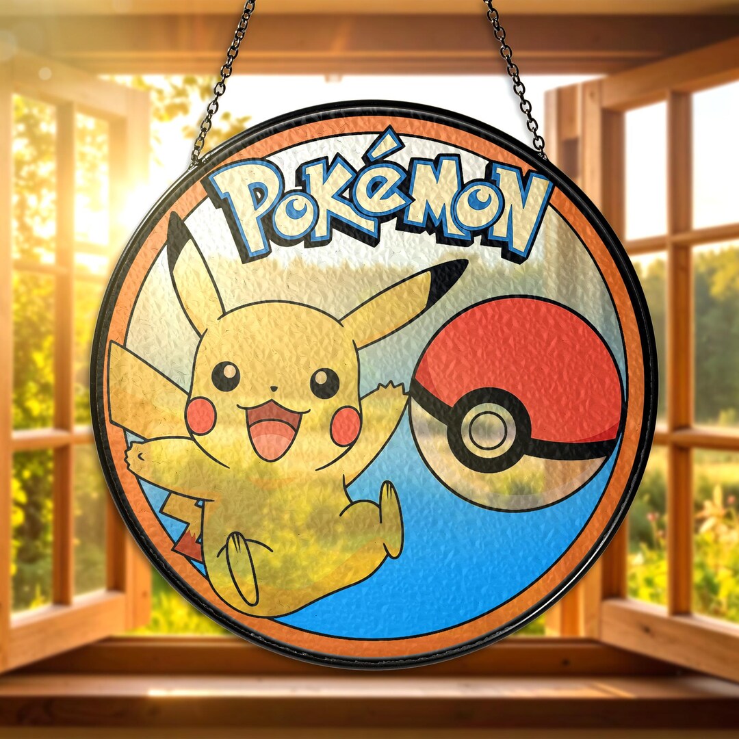 Pikachu Stained Glass Suncatcher, Pikachu Window Hanging Suncatcher ...