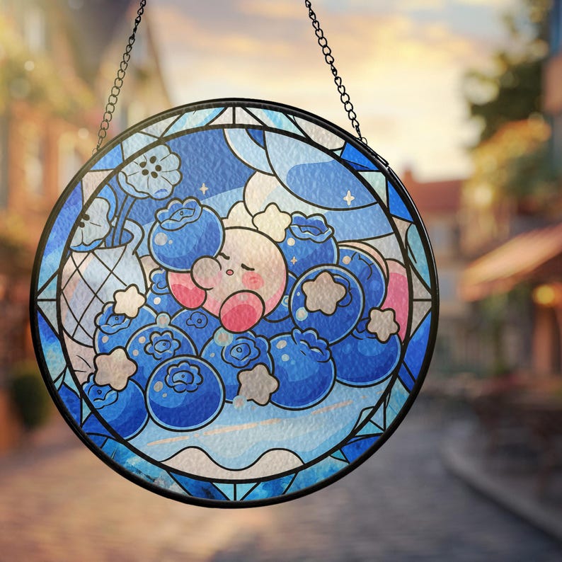 Kirby Stained Glass Suncatcher, Blueberry-inspired Kirby Window Art ...